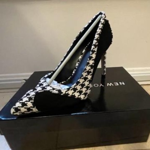 New York & Company | Shoes | Nyc Black And Checkered Fabric Heeled Shoe ...